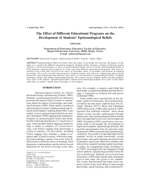 (PDF) The Effect of Different Educational Programs on the Development ...