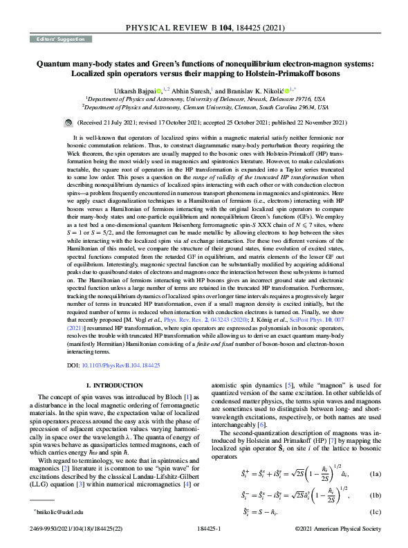(PDF) Quantum many-body states and Green's functions of nonequilibrium ...