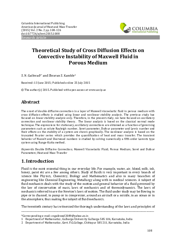 (PDF) Theoretical Study of Cross Diffusion Effects on Convective ...