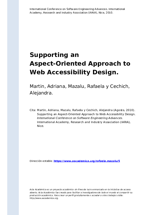 (PDF) Supporting an Aspect-Oriented Approach to Web Accessibility Design