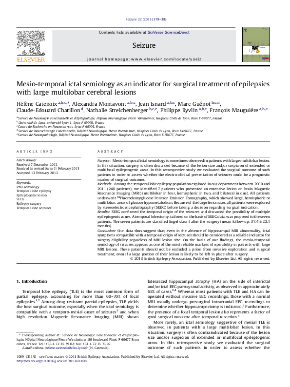 (PDF) Mesio-temporal ictal semiology as an indicator for surgical ...