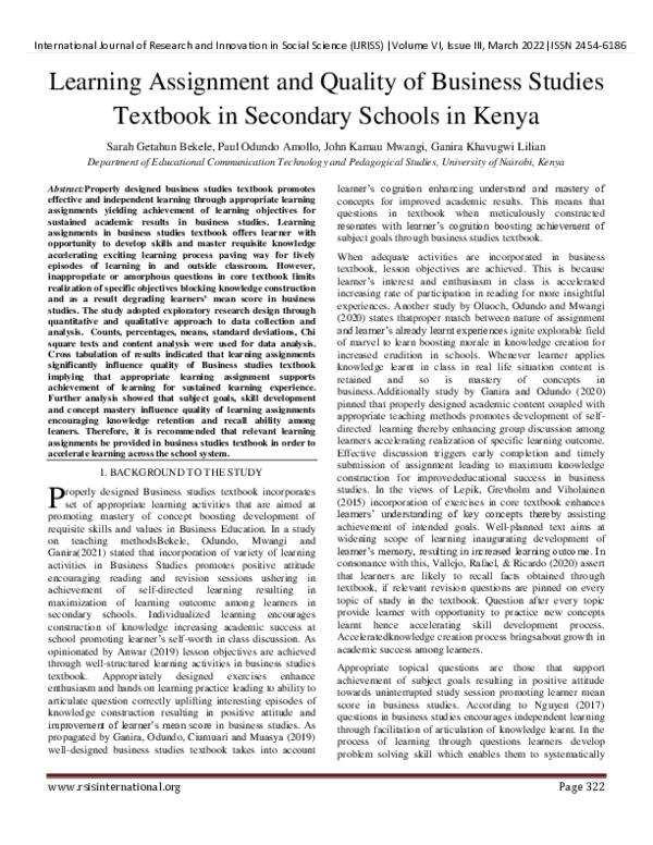(PDF) Learning Assignment and Quality of Business Studies Textbook in ...