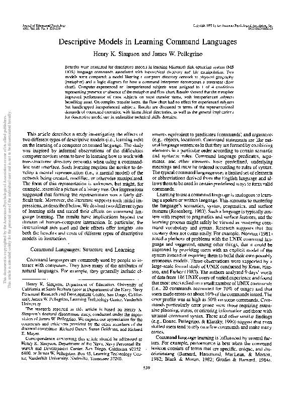 (PDF) Descriptive models in learning command languages