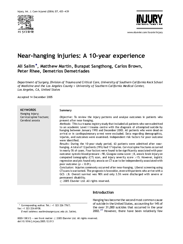 (PDF) Near-hanging injuries: A 10-year experience