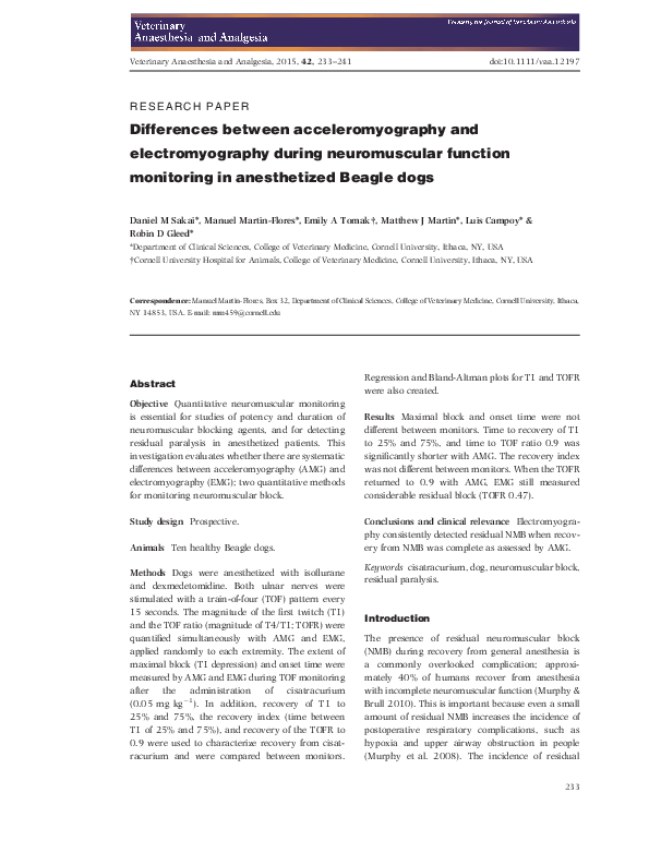 (PDF) Differences between acceleromyography and electromyography during ...