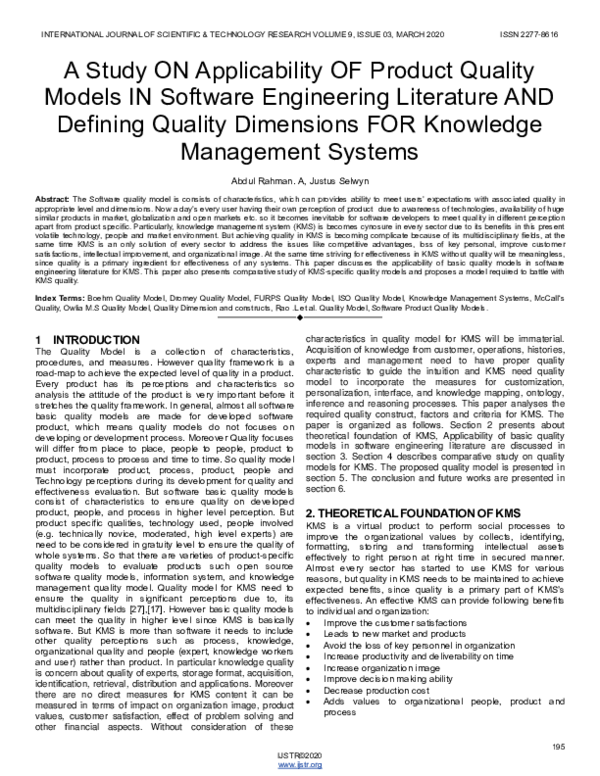 (PDF) A Study ON Applicability OF Product Quality Models IN Software ...