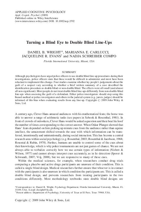 (PDF) Turning a blind eye to double blind line-ups