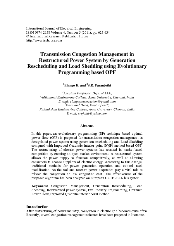 (PDF) Transmission Congestion Management in Restructured Power System by Generation Rescheduling ...