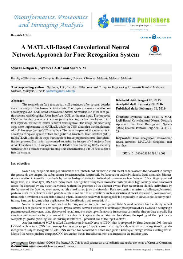 (PDF) A MATLAB-based Convolutional Neural Network Approach for Face Recognition System