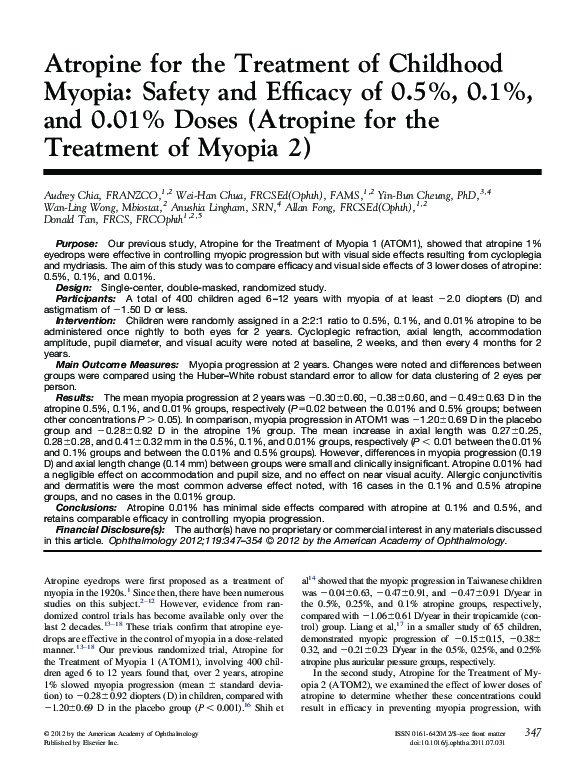 (PDF) Atropine for the Treatment of Childhood Myopia: Safety and ...