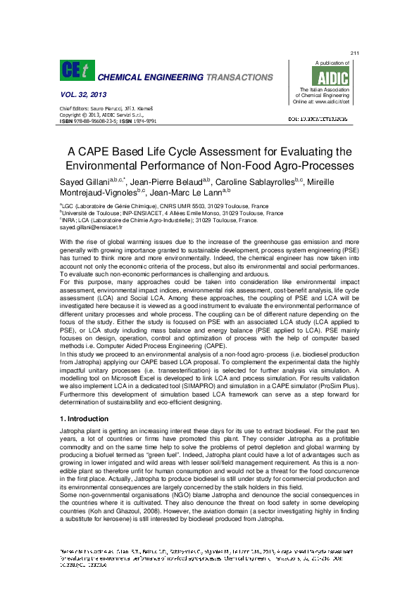 (PDF) A CAPE Based Life Cycle Assessment for Evaluating the ...