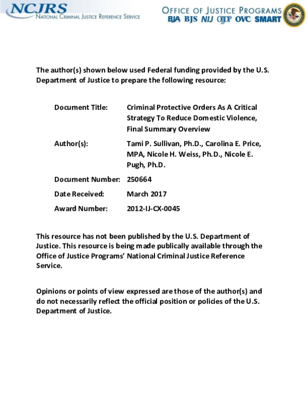 (PDF) Criminal Protective Orders as a Critical Strategy to Reduce ...