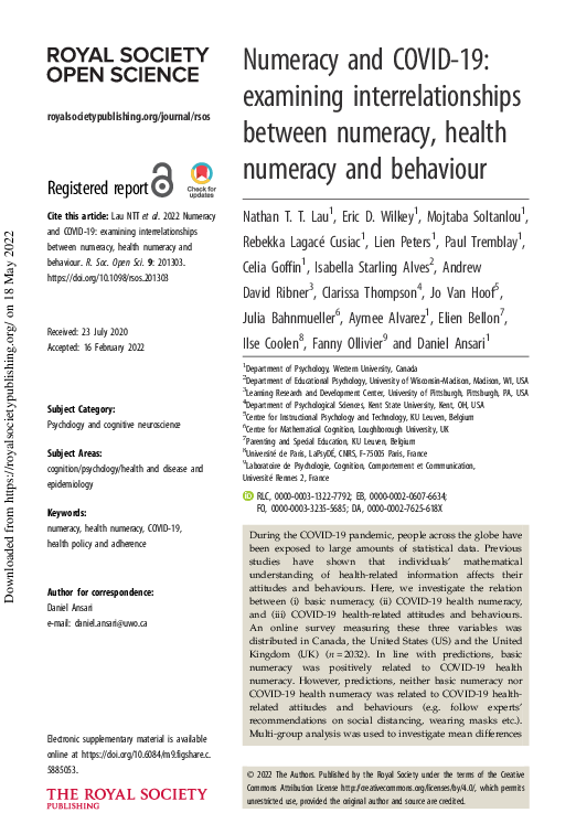(PDF) Numeracy and COVID-19: examining interrelationships between ...