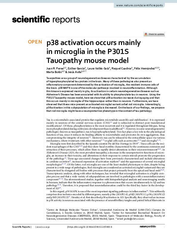 (PDF) p38 activation occurs mainly in microglia in the P301S Tauopathy ...