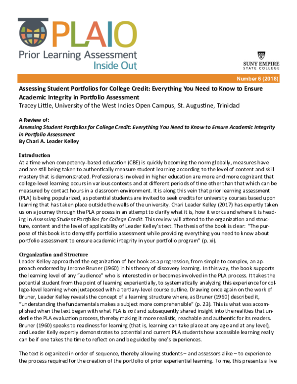 (PDF) Assessing Student Portfolios for College Credit: Everything You ...