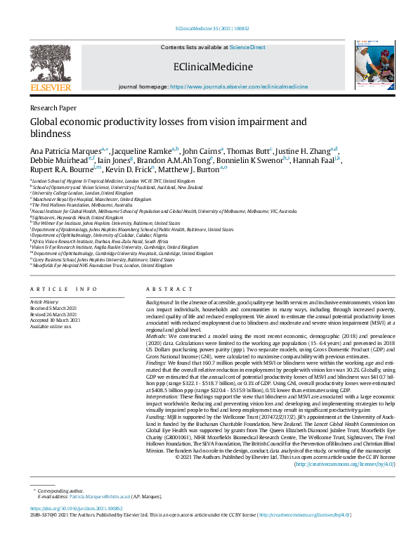 (PDF) Global economic productivity losses from vision impairment and ...