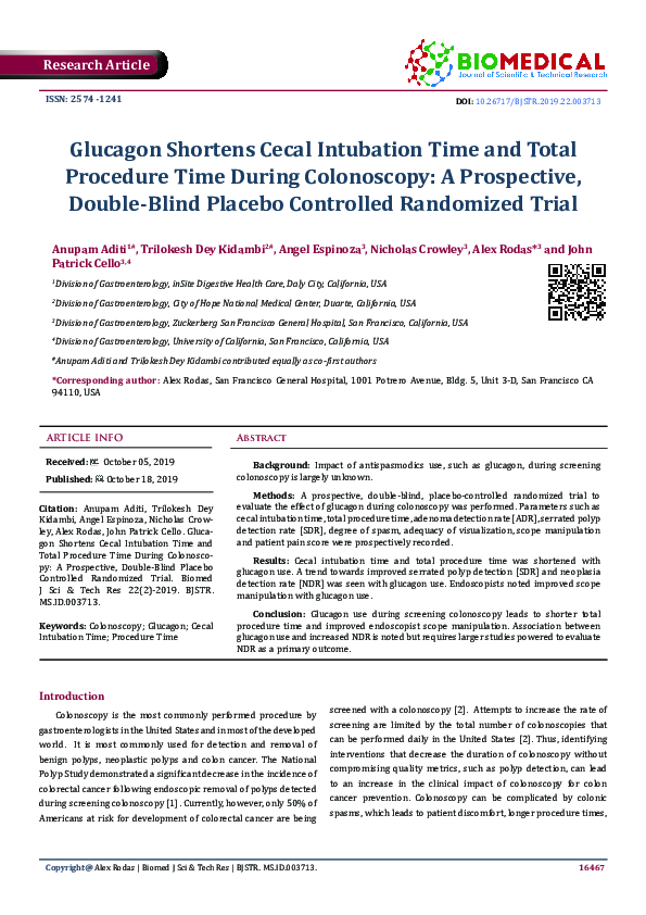 (PDF) Glucagon Shortens Cecal Intubation Time and Total Procedure Time ...