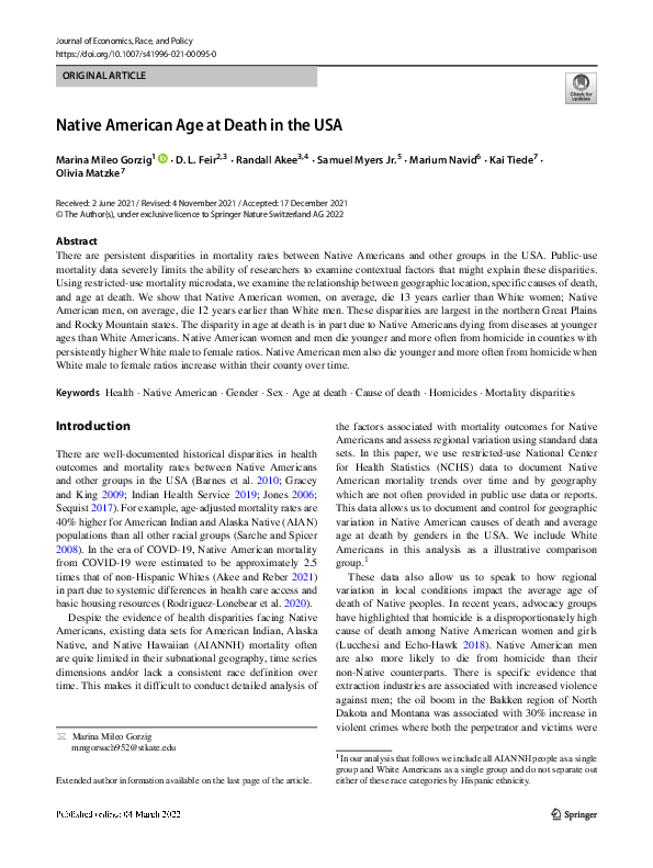 (PDF) Native American Age at Death in the USA