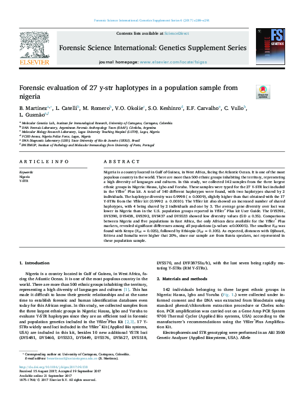 (PDF) Forensic evaluation of 27 y-str haplotypes in a population sample ...