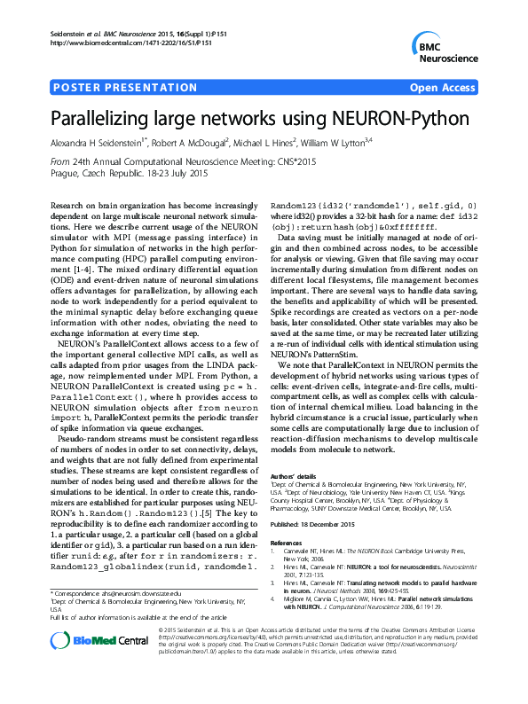 (PDF) Parallelizing large networks using NEURON-Python