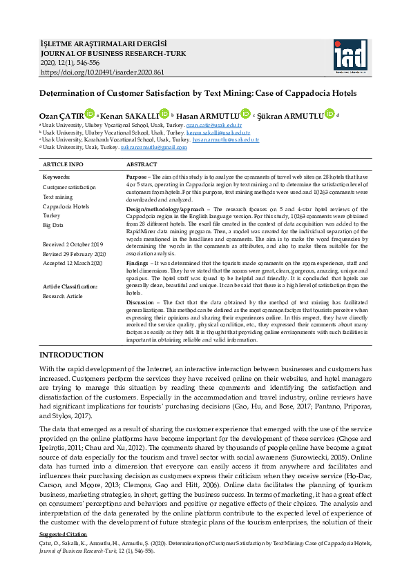 Pdf Determination Of Customer Satisfaction By Text Mining Case Of