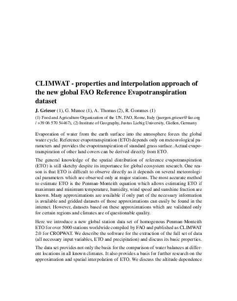 (PDF) CLIMWAT-properties and interpolation approach of the new global ...