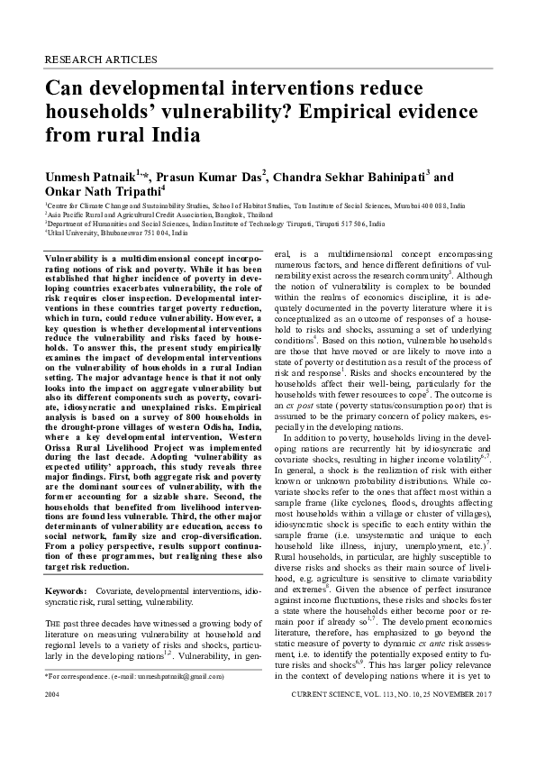 (PDF) Can Developmental Interventions Reduce Households’ Vulnerability ...