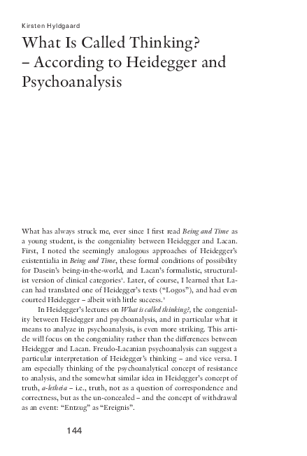(PDF) What is Called Thinking According to Heidegger and Psychoanalysis
