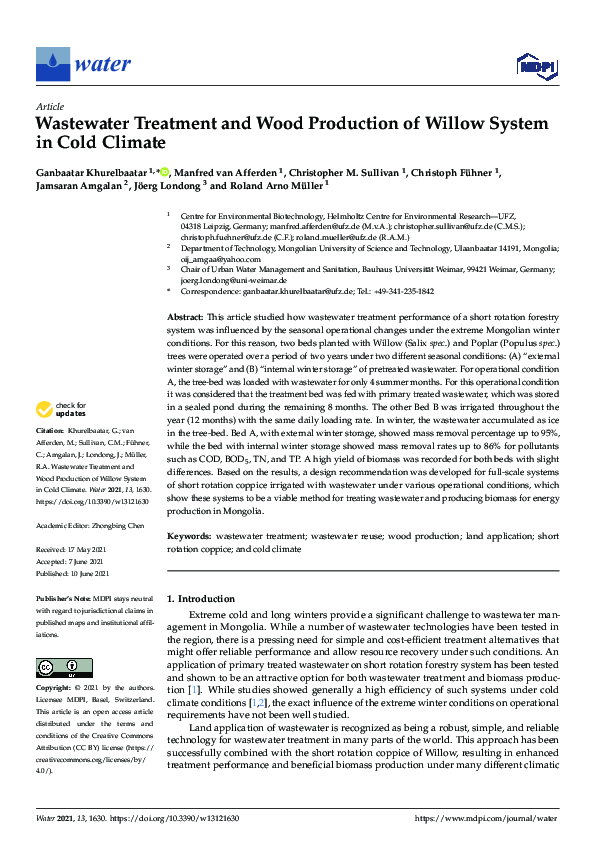 (PDF) Wastewater Treatment and Wood Production of Willow System in Cold ...