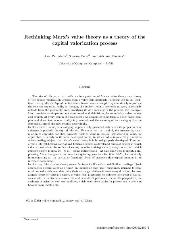(PDF) Rethinking Marx’s value theory as a theory of the capital ...