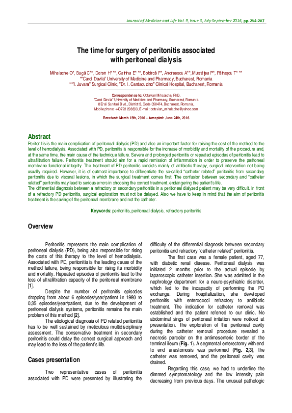 (PDF) The time for surgery of peritonitis associated with peritoneal ...