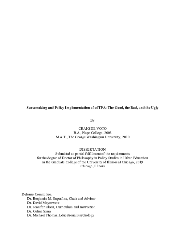 (PDF) Sensemaking and Policy Implementation of edTPA: The Good, the Bad, and the Ugly