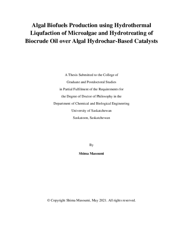 (PDF) Algal Biofuels Production using Hydrothermal Liqufaction of Microalgae and Hydrotreating ...