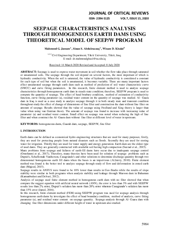 (PDF) SEEPAGE CHARACTERISTICS ANALYSIS THROUGH HOMOGENEOUS EARTH DAMS ...