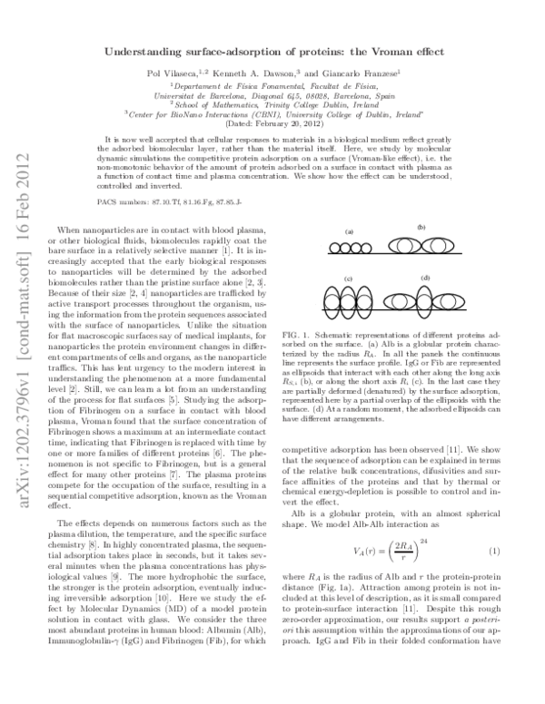 (PDF) Understanding surface-adsorption of proteins: the Vroman effect