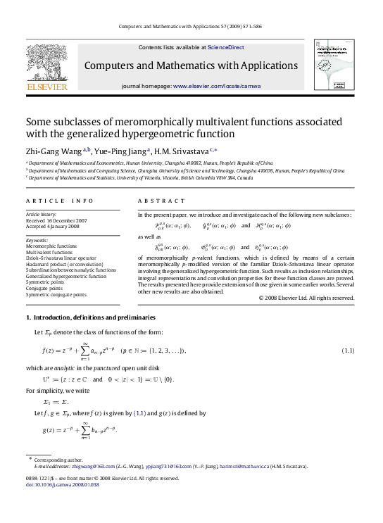 Pdf Some Subclasses Of Meromorphically Multivalent Functions Associated With A Linear Operator 9072