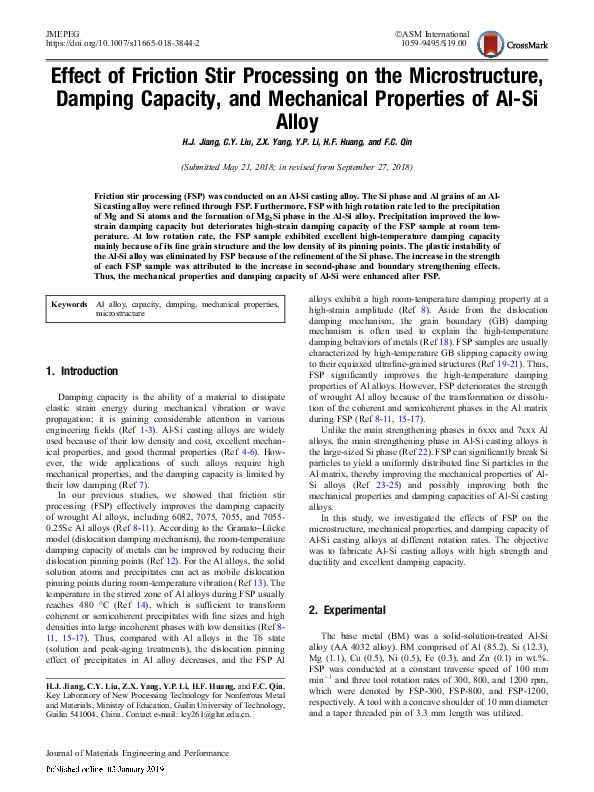 (PDF) The effect of friction stir processing on the microstructure and mechanical properties of ...