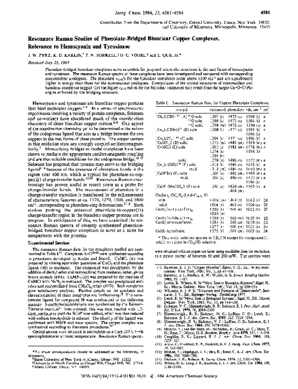 (PDF) Resonance Raman studies of phenolate-bridged binuclear copper ...