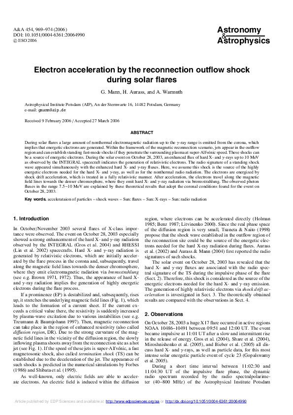 (PDF) Electron acceleration by the reconnection outflow shock during ...