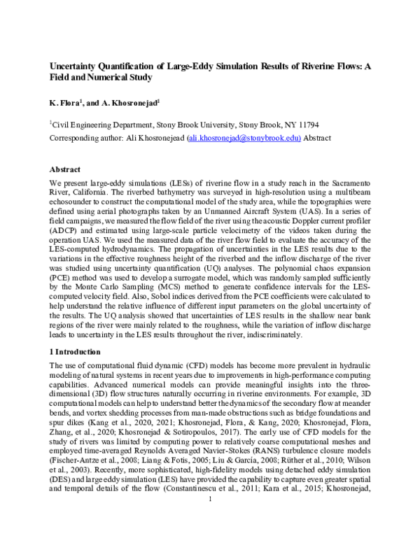 (PDF) Uncertainty Quantification of Large-Eddy Simulation Results of Riverine Flows: A Field and ...