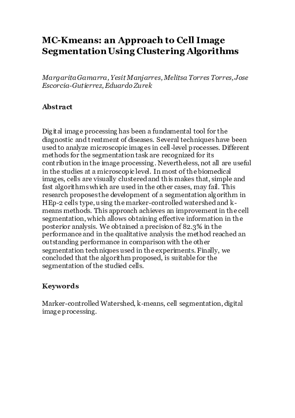 (PDF) MC-Kmeans: an Approach to Cell Image Segmentation Using ...