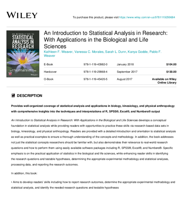 (PDF) An Introduction to Statistical Analysis in Research