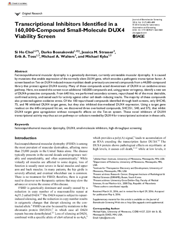 (PDF) Transcriptional Inhibitors Identified in a 160,000-Compound Small ...