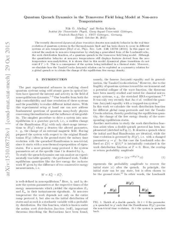 (PDF) Quantum quench dynamics in the transverse field Ising model at nonzero temperatures