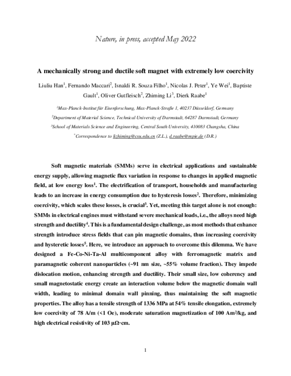 (PDF) A mechanically strong and ductile soft magnet with extremely low ...