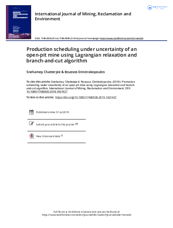 (PDF) Production scheduling under uncertainty of an open-pit mine using Lagrangian relaxation ...