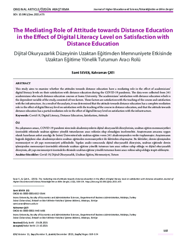 (PDF) The Mediating Role of Attitude towards Distance Education in the ...