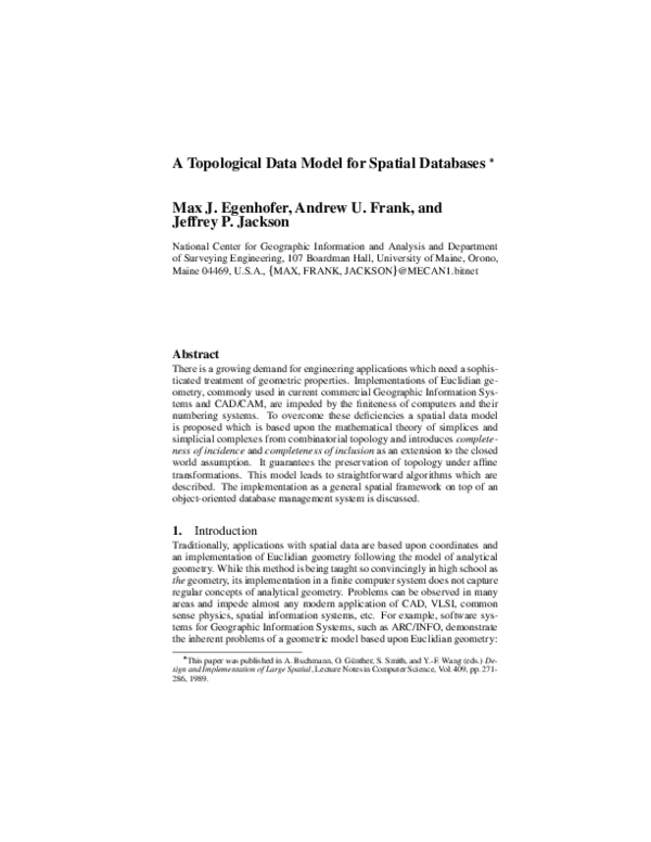 (PDF) A topological data model for spatial databases