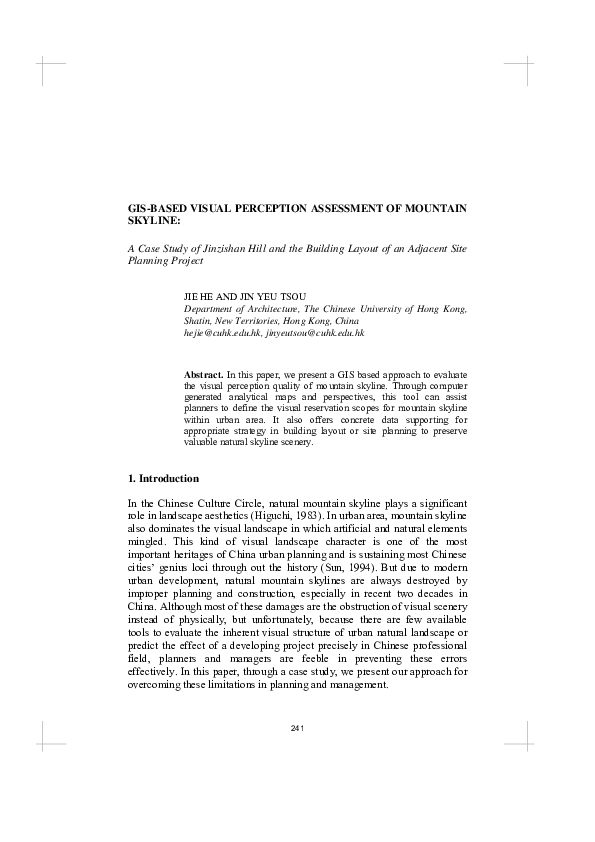 (PDF) GIS-BASED VISUAL PERCEPTION ASSESSMENT OF MOUNTAIN SKYLINE : A Case Study of Jinzishan ...