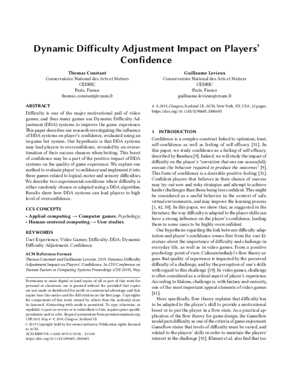 (PDF) Dynamic Difficulty Adjustment Impact on Players' Confidence